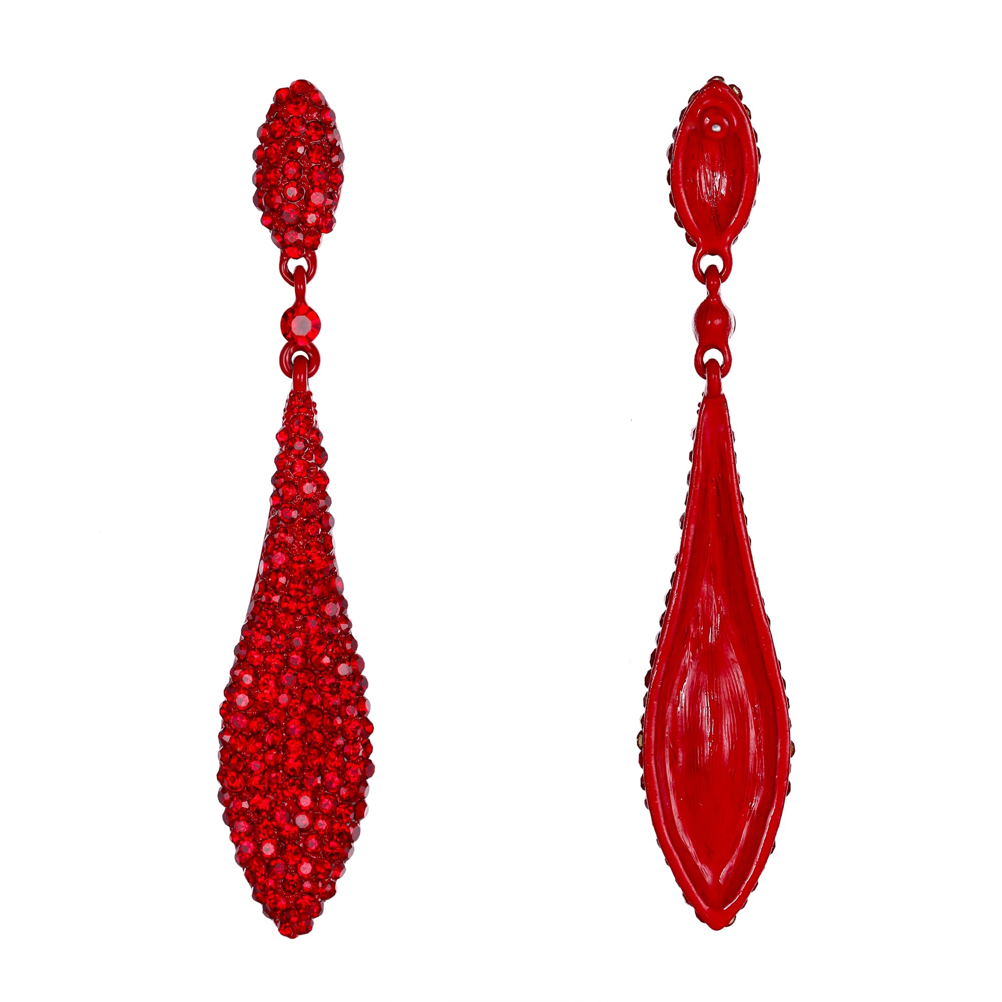 EVER FAITH Women's Austrian Crystal Double Waterdrop Bridal Pierced Dangle Earrings Red Red-Tone