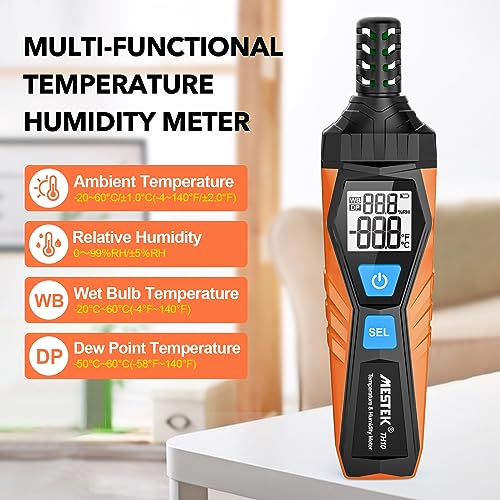 MESTEK Temperature Humidity Meter, Digital Thermometer Hygrometer with Ambient, Dew Point, Wet Bulb for Indoor Outdoor, High Precision Dual Display Psychrometer with LCD Backlight, TH10