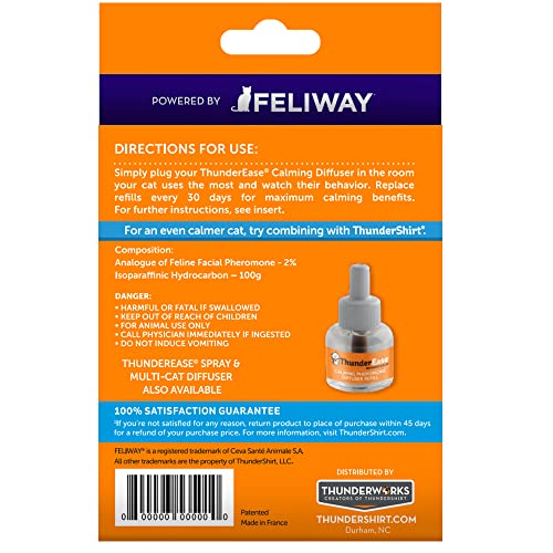 ThunderEase Cat Calming Pheromone Diffuser Refill | Powered by FELIWAY | Reduce Scratching, Urine Spraying, Marking, and Anxiety (30 Day Supply)