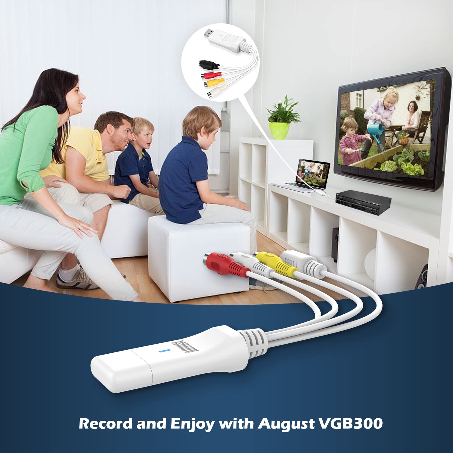 External USB Video Capture Card - August VGB300 - Transfer VHS Home Videos to Mac OS and PC Windows - S-Video and Composite in