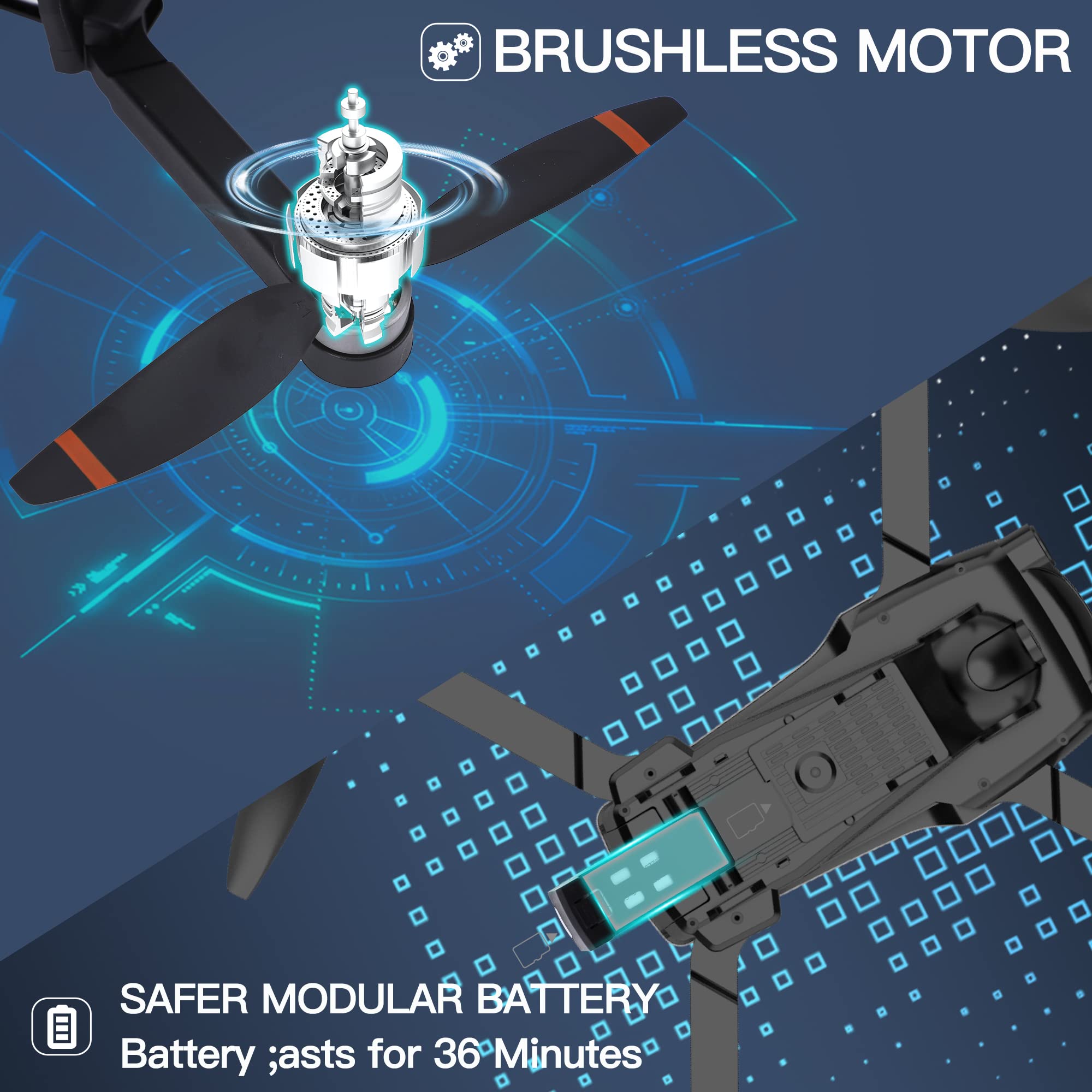 Drone with Camera for Adults, 2K Foldable Drones for Beginners, RC Drone Toys Gifts with Brushless Motor, RC Quadcopter Circle Fly Follow Me Gesture Control