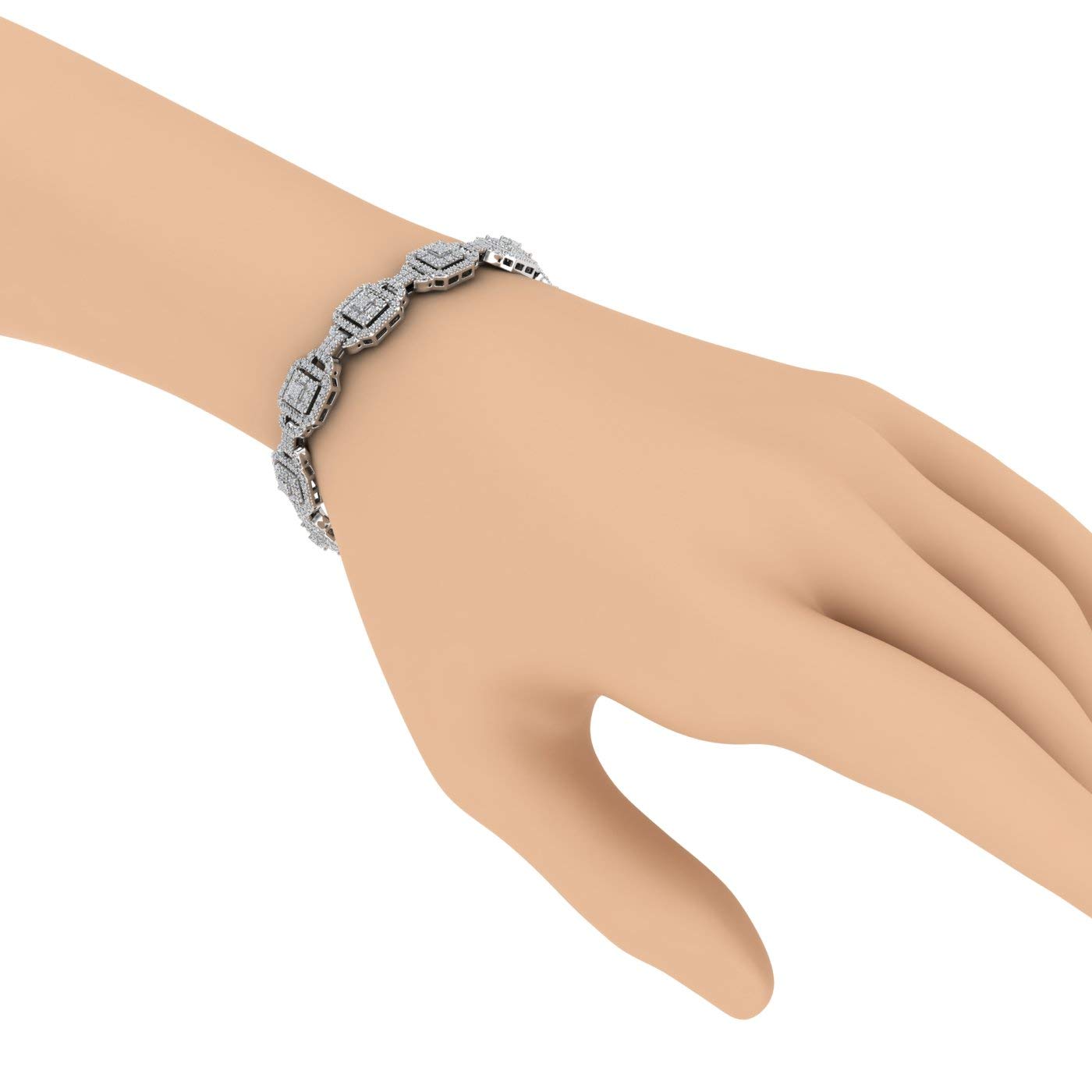 FINEROCK 2 Carat Round and Princess Cut Diamond Link Bracelet in 925 Sterling Silver (7 Inch)
