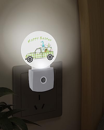 Night Light Plug into Wall, LED Nightlights Happy Easter Green Plaid Truck Pull Gnomes and Eggs Small Nightlight Auto Dusk-to-Dawn Sensor Lamp LED Night Lights for Kid's Bedroom, Bathroom