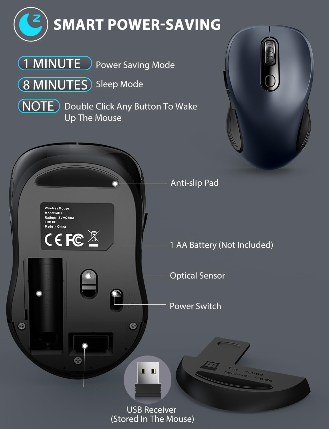 Trueque Wireless Mouse for Laptop, 2.4GHz Ergonomic Computer Mouse with Back & Forward Buttons, 3 Levels Tracking Speed, 6 Buttons, Optical USB Cordless Mice for Windows Chromebook MacBook PC (Gray)