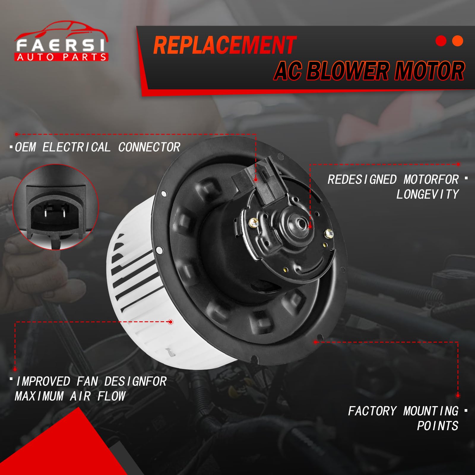 FAERSI HVAC Plastic Heater Front Blower Motor with Fan Cage 700022 Compatible with Ford, 1997-2014 E-150, 1997-2014 E-250, 1997-2016 E-350, 2000-2014 E-450, 1999-2006 Ford Econoline Van Front