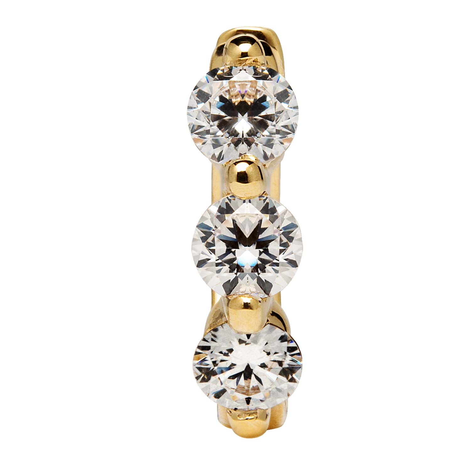 Everyday Elegance 14K Solid Yellow Gold Earrings Round Cut Huggie Hoop 3-Stone Cubic Zirconia .50 CTW With Gift Box