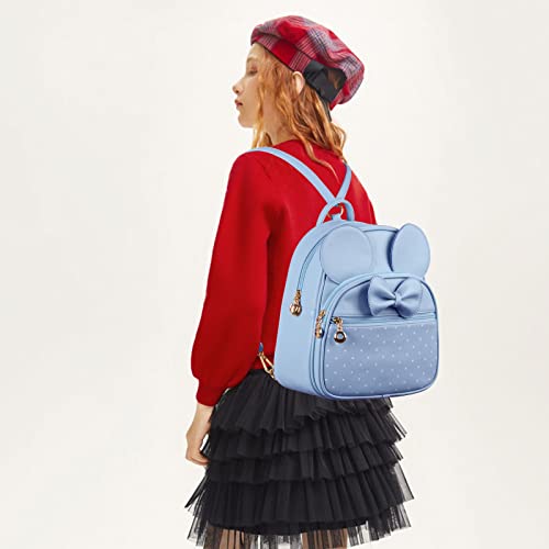 KL928 Girls Mini Backpack Bowknot Polka Dot Cute Daypacks Convertible Shoulder Bag Purse for Women (L.Blue)