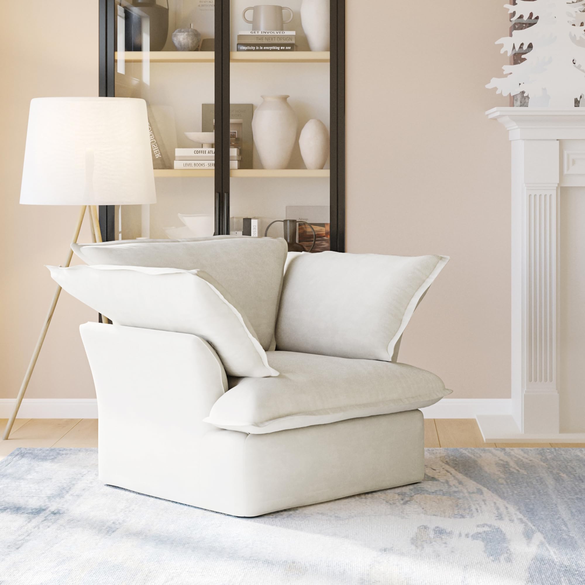 Sdorens 43.3" Single Sofa Chair, Modern Comfy Sofa Couch with Thick Cushion, Down Filled Single Accent Chair Deep Seat Couches for for Small Spaces Living Room Bedroom Office Apartment, White