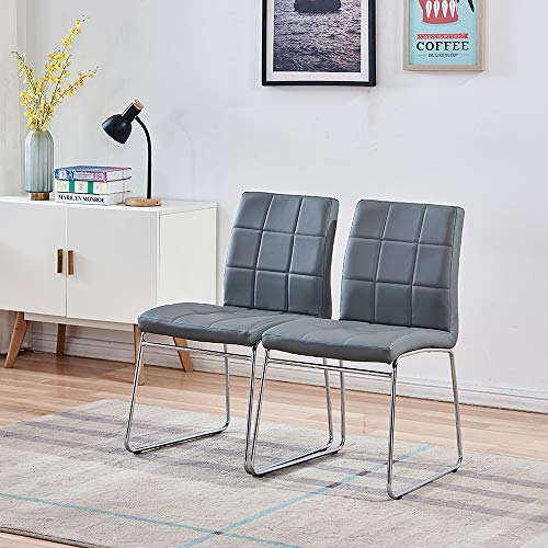 Enjowarm Dining Chairs Set of 2 Kitchen Chairs Faux Leather Upholstered Sled Base Chrome Ergonomic Design Modern Mid Century Living Room Side Chairs for Home Kitchen Office Waiting Room
