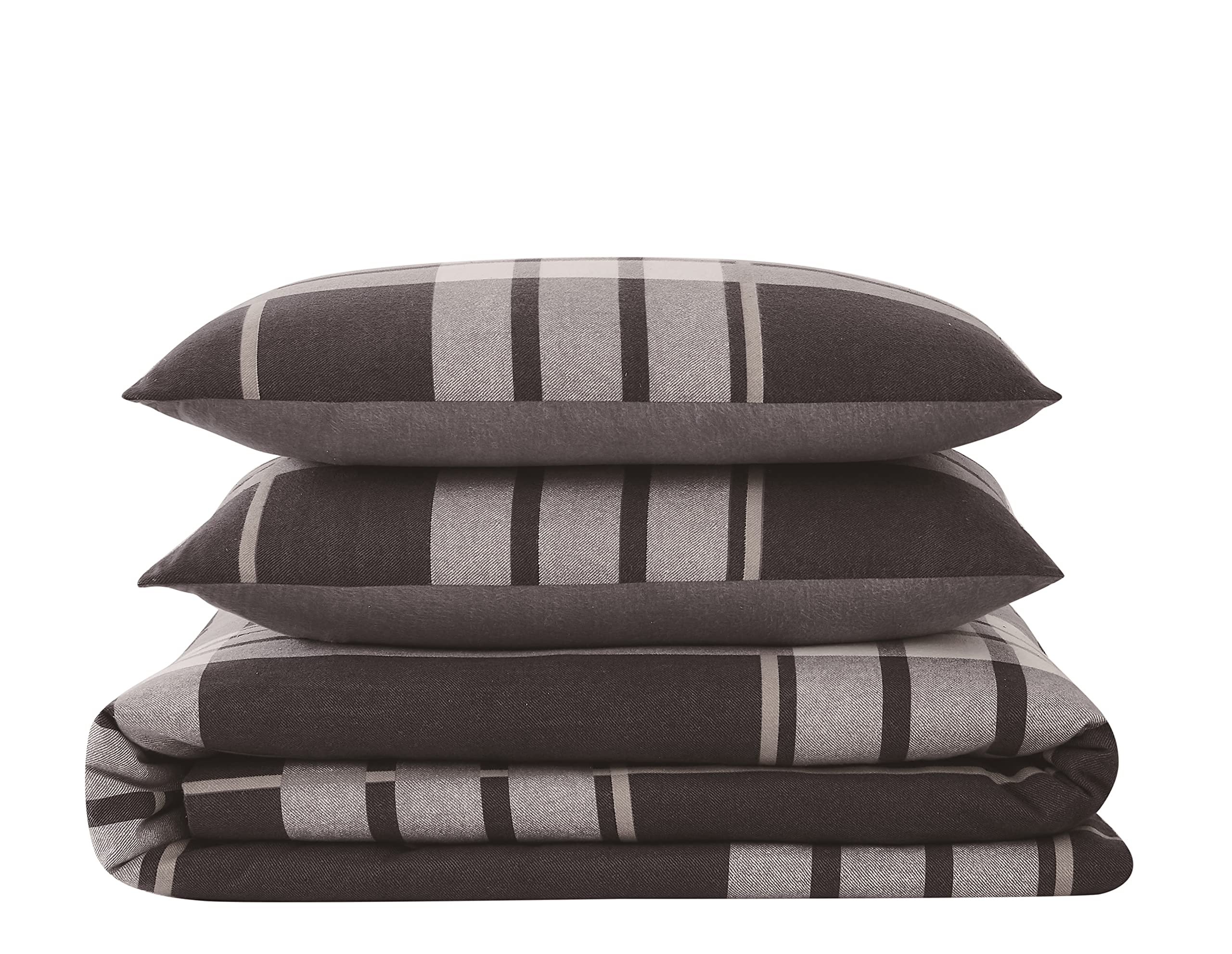 Truly Soft Everyday - Full/Queen 3 Piece Duvet + Sham Set - Milo Plaid Flannel Collection - Grey