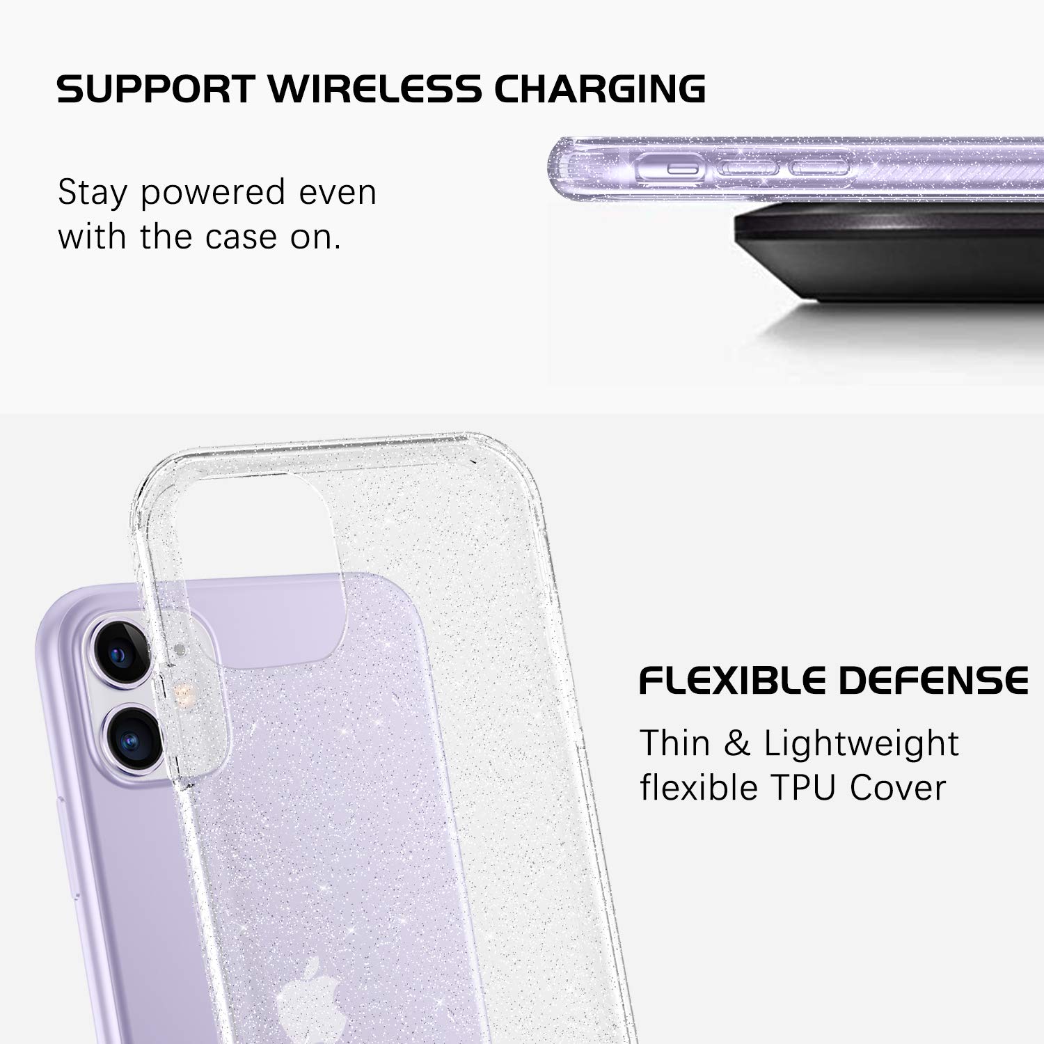 DOMAVER iPhone 11 Case Clear iPhone 11 Glitter Case Sparkle Slim Lightweight Anti-Slip Shockproof Protective Phone Cover Women Men