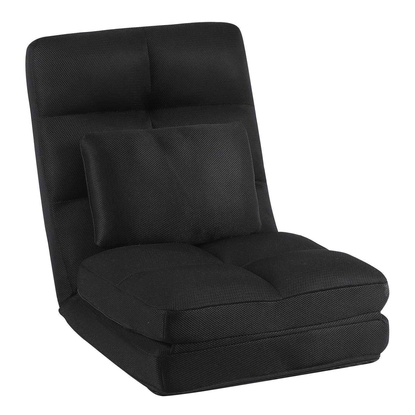 Urnodel Indoor Chaise Lounge Sofa, Floor Chair with Back Support for Adults, 14 Angle Adjustment Recliner Chair, Folding Floor Lounger with Pillow 8823(Grey)