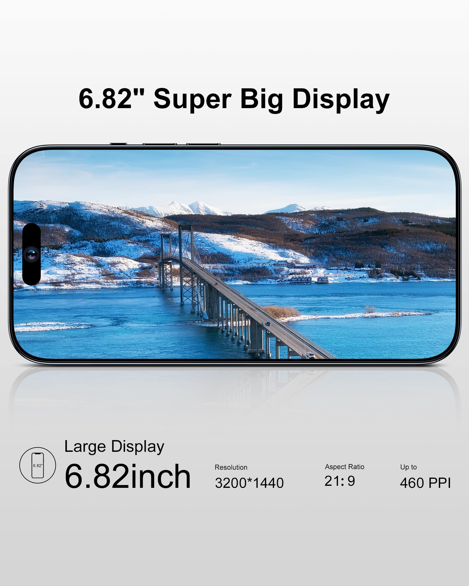 ExAchat A14 Cell Phone Unlocked, 6.82" FHD+ Display Android Smartphone 5G, 72MP Camera 6800mAh 4GB+128GB Dual SIM with Headset/GPS Fingerprint/Face ID