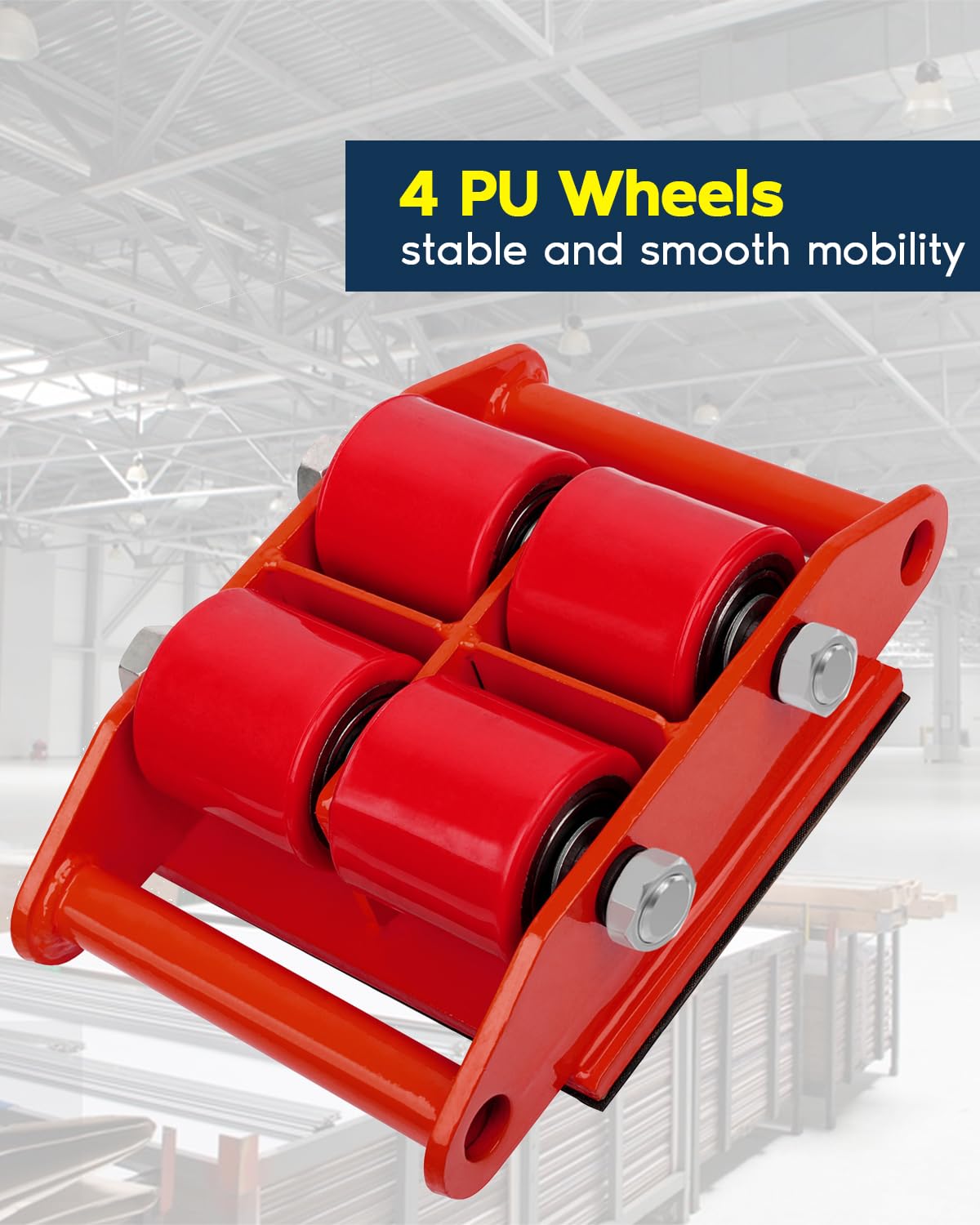 FAHKNS Machinery Moving Skate Heavy Duty Machinery Skates Cargo Mover 6T Machine Skates with 360° Rotation Cap 4 PU Rollers for Heavy Duty Industrial Moving Equipment(Red)