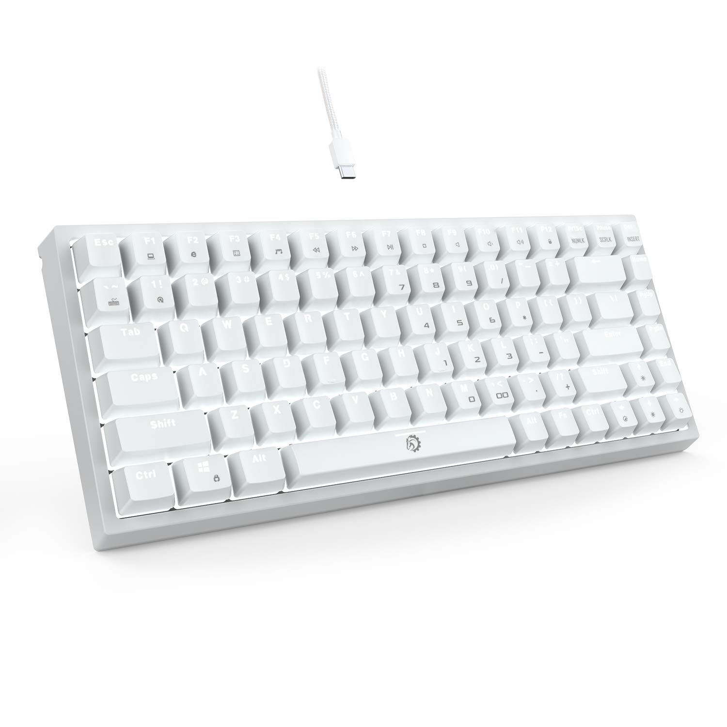DREVO Gramr 84 Key 75% TKL Mechanical Gaming Keyboard with White LED Backlight USB Wired Keyboard Outemu Red Switch, White