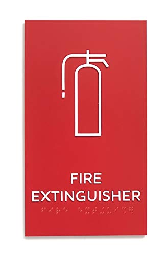 Kubik Letters Fire Extinguisher Sign, ADA Compliant Modern Design Sign with Grade 2 Braille for Fire Extinguisher Location with 3M Double Sided Tape
