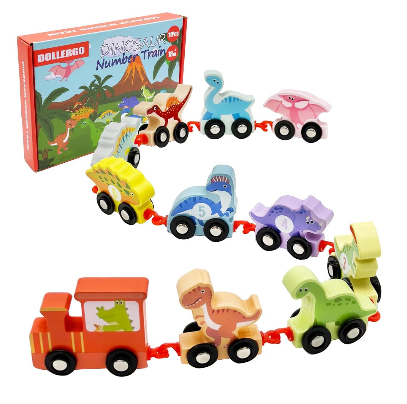 Dinosaur Toys for Kids 2-4 Gifts, Wooden Educational Dinosaur Train Set for Toddlers Age 3-5 with Playmat/Storage Bag, Montessori Educational Toys for 2+ Years Old Boys & Girls