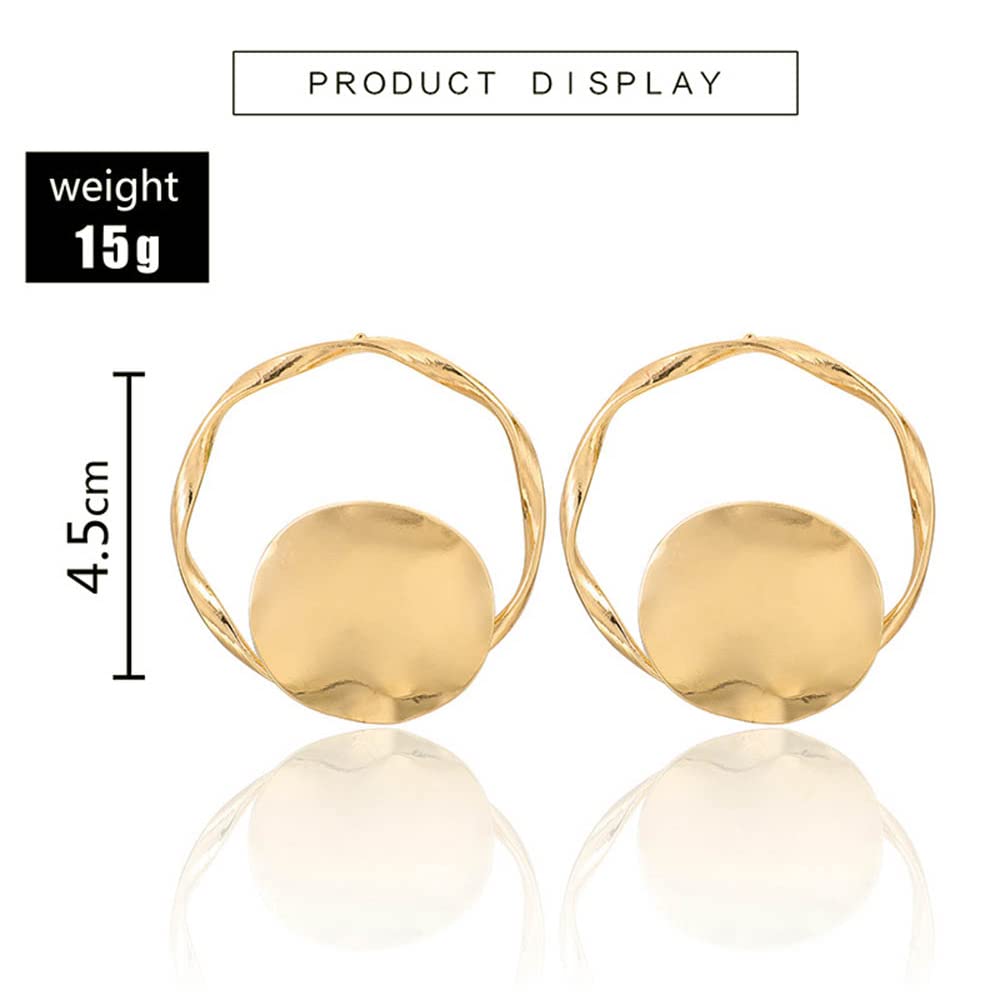 Doubnine Golden Statement Hoop Earrings Studs Metallic Minimalist Fashion Jewelry for Women (golden)