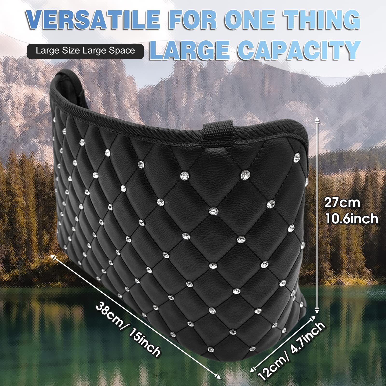 ElekTonny Bling Car Pocket Handbag Holder Between Seats,Front Seat Pet Barrier Net for Backseat Storage Car Interior Accessories for Women Black CO202304