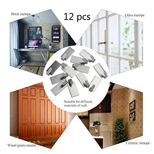 NOLITOY Adhesive Hooks 12pcs Stainless Steel Adhesive Hooks Heavy Duty Wall Hooks Hangers Hat Towel Hooks Hanging Towels Rack for Home Kitchen Bathroom Stainless Steel Hooks