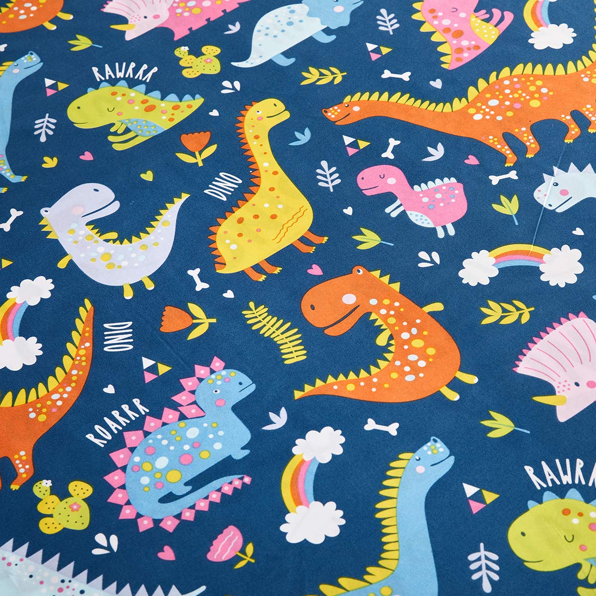 Dinosaur Twin Sheet Set for Kids Boys Teens Cute 3 Pieces Navy Microfiber Bedding Set with Pink Blue Orange Gray Dinosaurs Colorful Monster Style