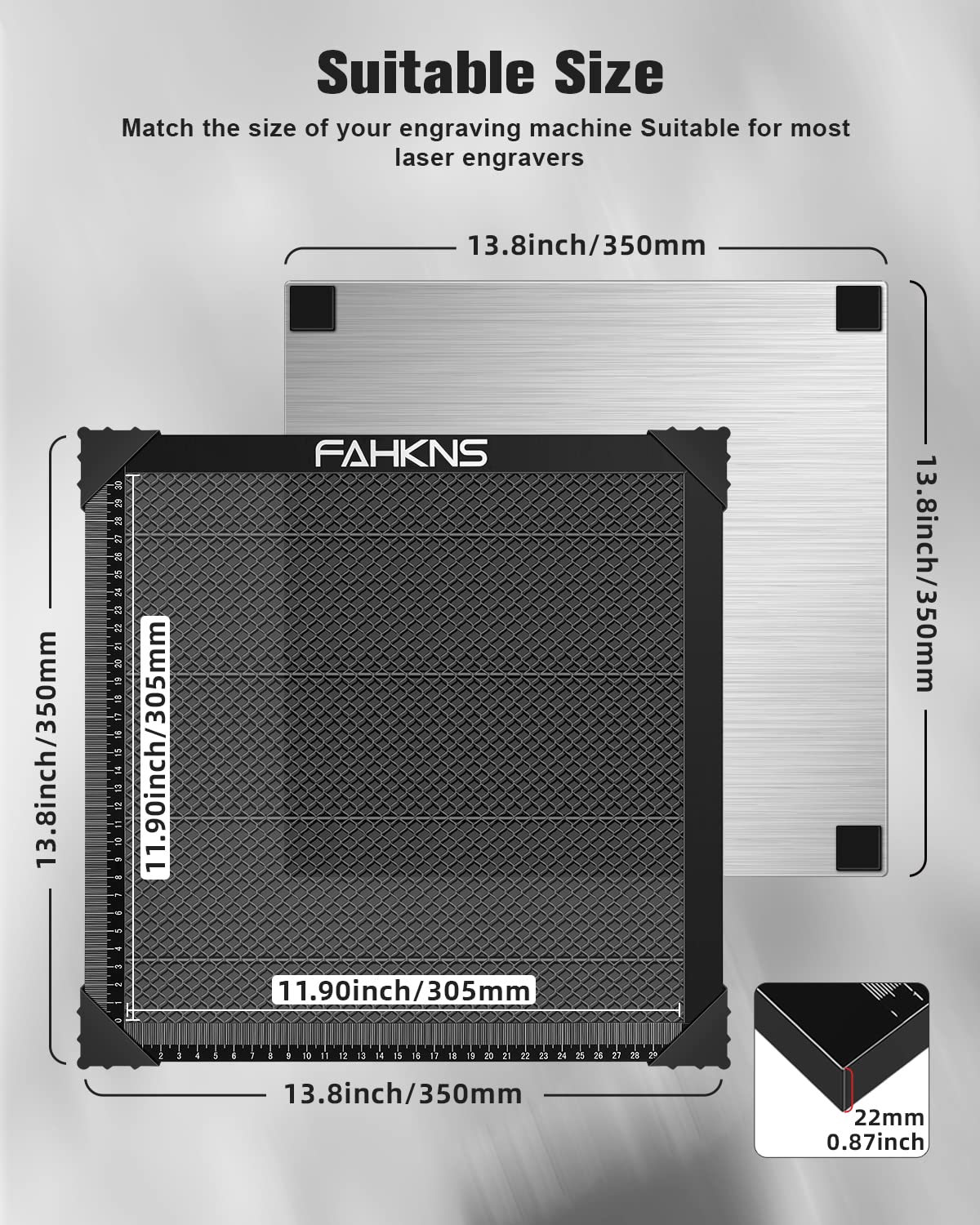FAHKNS Honeycomb Working Table, 13.8"x13.8"x0.87" Honeycomb Laser Bed for Most Laser Engravers, for Fast Heat Dissipation and Table-Protecting with Aluminum Plate