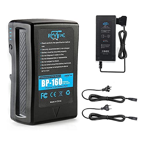 REYTRIC 154Wh(10400mAh) V Mount/V-Lock Battery with D-tap Output Charger and D-Tap Cable Compatible Video Camera Camcorder Broadcast LED Light Replacement Brick for DSLR