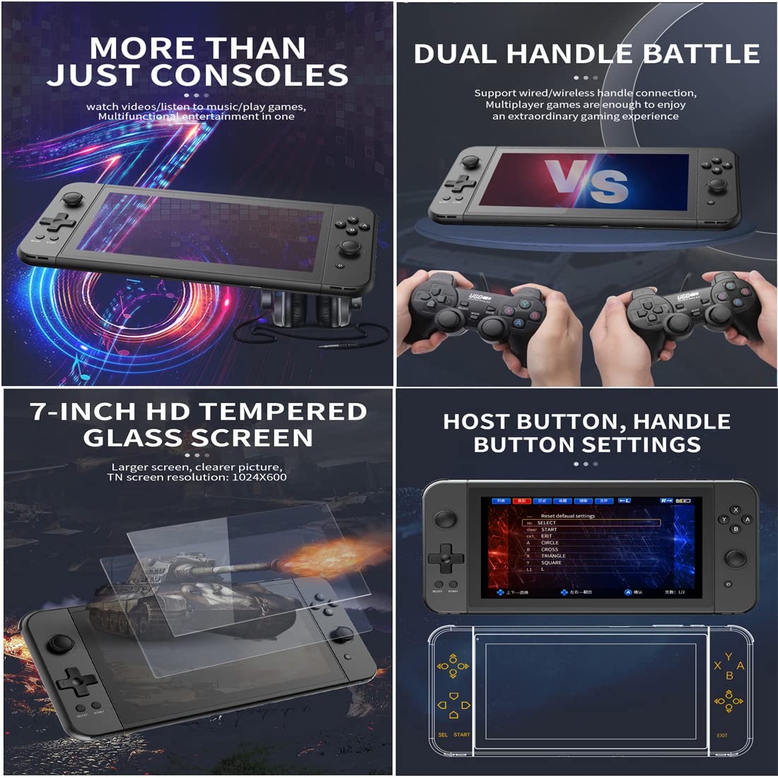 HENE POWKIDDY X70 Handheld Game Console, 7 Inch IPS Portable Retro Arcade Built-in 3000+ Games - 32G