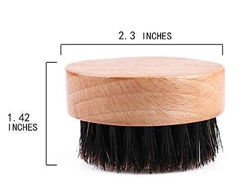ECHOLLY Wood Beard Brush for Men - Boar Bristles Small and Round - Beard Balm and Beard Oil Application Brush