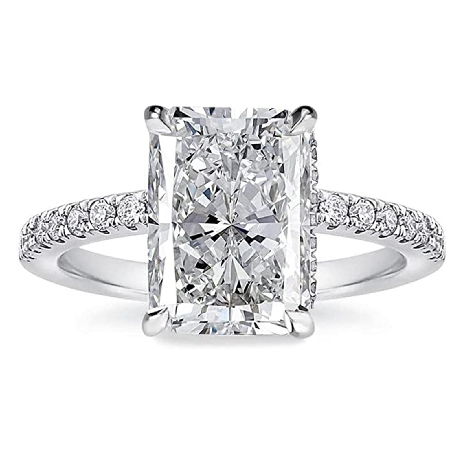 Effinny 3.5 Carat Radiant Cut Engagement Ring,Simulated Diamond White Sapphire Promise Ring for Women in Sterling Silver(Size:6)