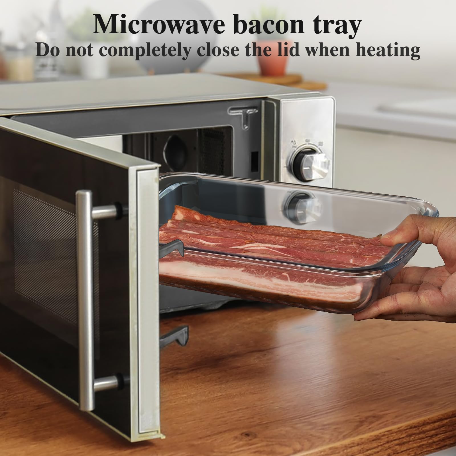 Microwave Bacon Cooker with Cover,Glass Airtight Bacon Container Keep for Refrigerator BPA Free Dishwasher and Microwave Oven Safe Refrigerator Organizers and Storage for Cheese lunchmeat Pizza Cooker