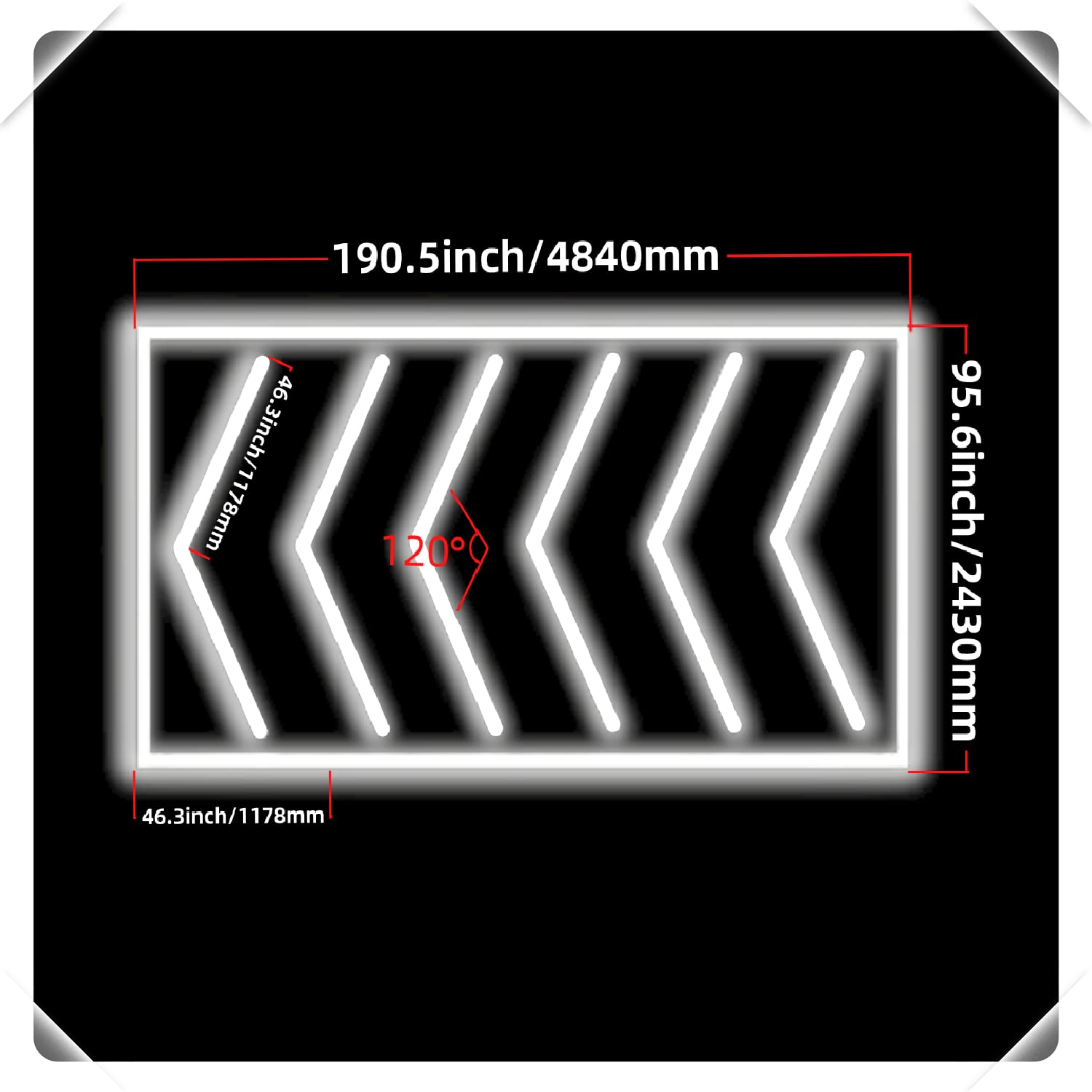 SENKOYU Auto Repair LED Garage Light, V-Shaped 6 Arrows Grid System LED Garage/Workshop Light, White Bezel, 42240 Lumens 6500K 420W IP54, AC 100-240V (190.5 x 95.6inch)