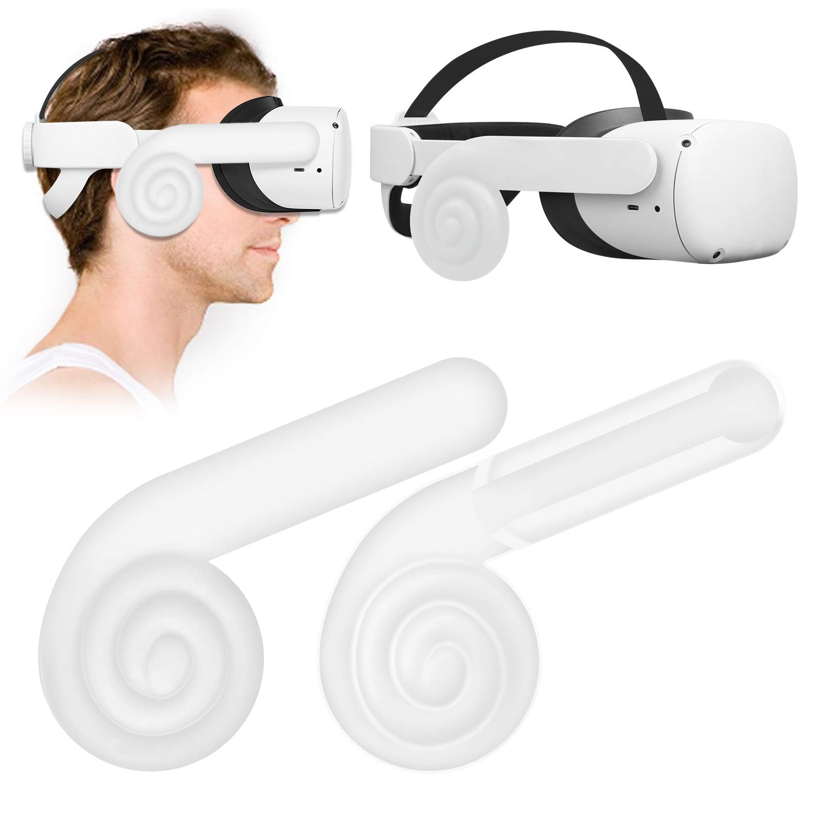 Elygo, Silicone Ear Muffs for Oculus Quest 2 Headset Spiral Ear Cover Protection,Sound Amplification Noise Reduction Earbuds Quest 2 Accessories (White)