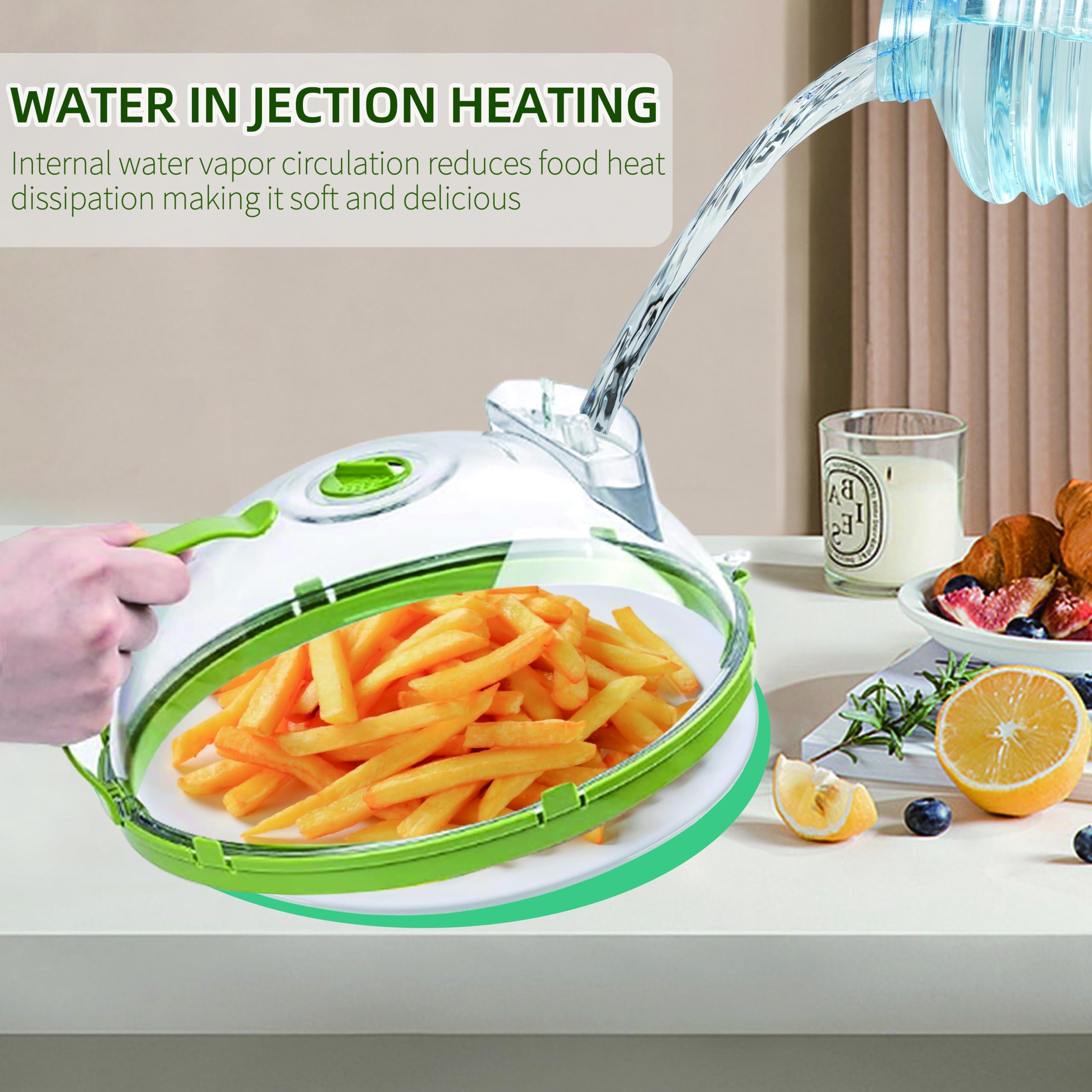Microwave Splatter Cover with Steamer, Microwave Cover with Water Steamer, Clear Microwave Cover and Silicone Pad for Food, Adjustable Vented Splatter Guard with Handle, Home Kitchen Gadgets