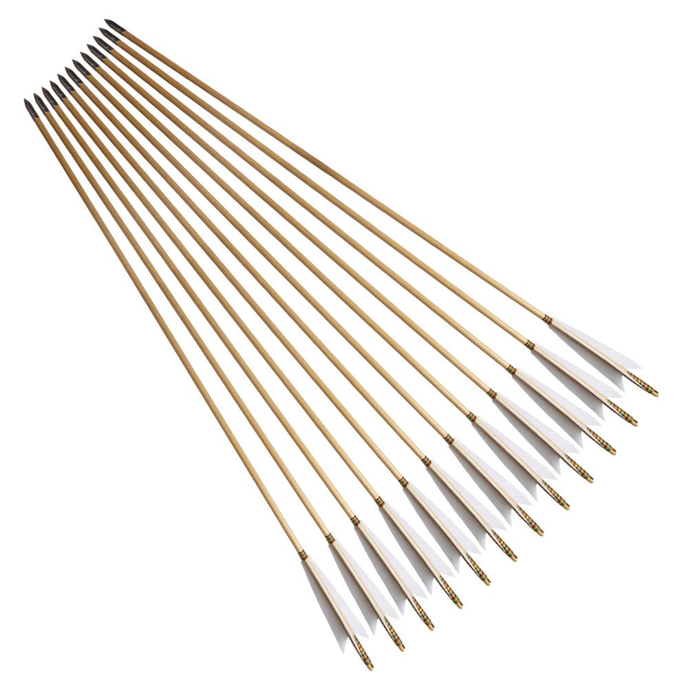 e5e10 12Pcs 33.5" Traditional European Style Wooden Arrow Color White Turkeys Feather Hunting Target Practice Arrow Outdoor Gift
