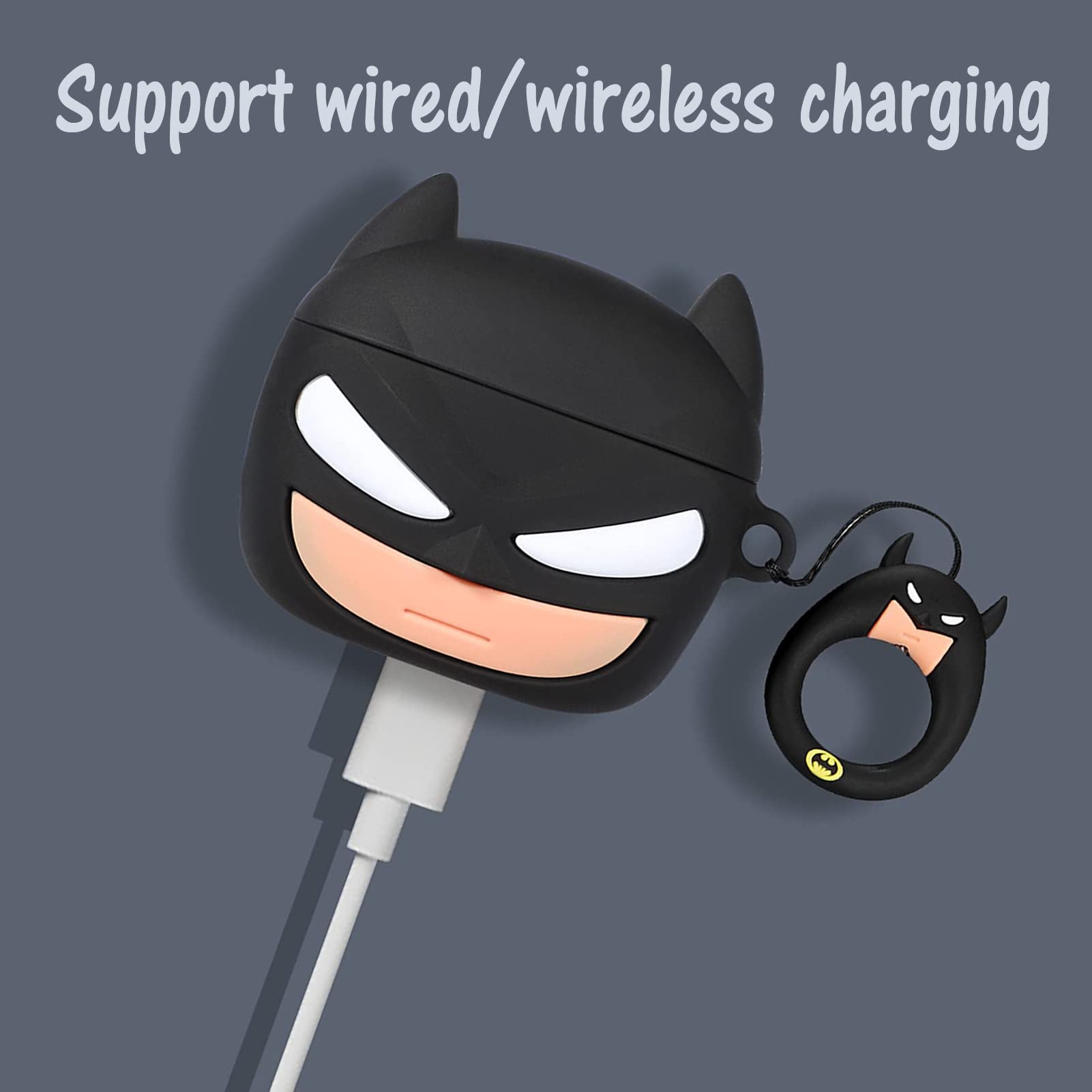 TSYue for Airpods Pro 2nd Generation/1st Generation Case with Keychain, Cartoon iPod Pro 2 Case Protective Silicone Cute Airpods Pro (2023/2022/2019) Case with Lock for Women Men, Black Batman