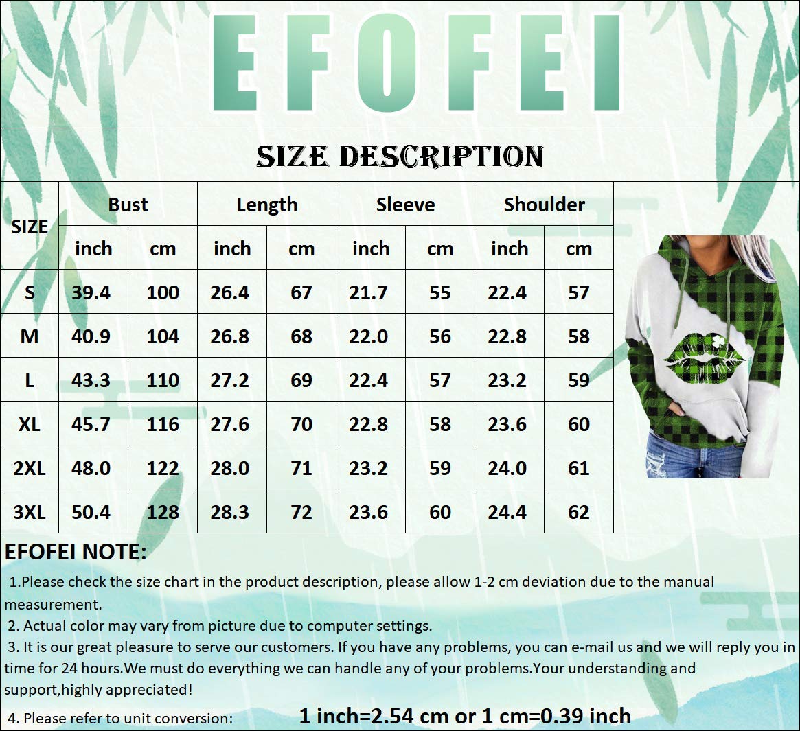 EFOFEI Ladies Irish Shamrock Sweatshirt Green Hoodie Clover St. Patrick's Day Sweatshirt Shamrock M