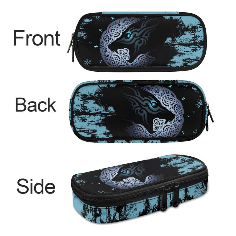 gearider Blue Viking Celtic Knot Wolf Backpack with Lunch Box Set anda Pencil Case Messager Bag Child Bookbag