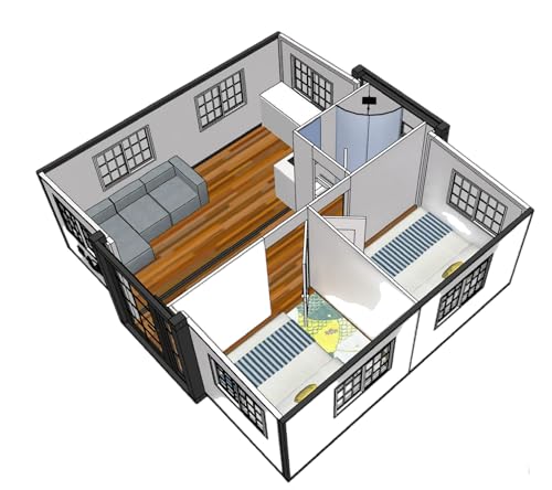 SAA Tiny Expandable Prefab House to Live in 1 Bathroom, 2 Rooms & 1 Kitchen- Foldable House, Container Home, Portable House, Tiny House for Small Family, Modular Guest House – 19 x 20 FT