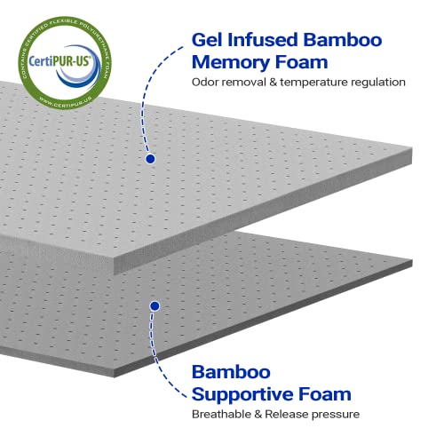 Maxzzz 2 Inch Memory Foam Mattress Topper King Size, Medium Firm Bamboo Bed Mattress Topper, Ventilated Mattress Pad CertiPUR-US Certified Plush