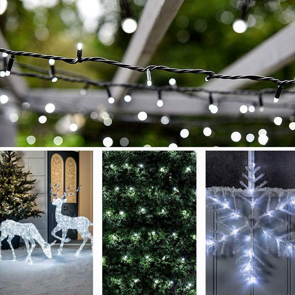 Dooit 200 LED 82ft Christmas Tree String Lights Plug in, 8 Modes Green Wire Clear Bulbs Mini Lights, Waterproof Fairy String Lights Xmas Wedding Party Holiday Decoration，Connectable(Cool White)