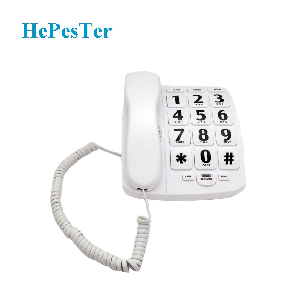 Elderly Phone for Seniors, HePesTer Large Button Phone for Low Vision Amplified Corded Phone Landline Home Telephones Programmable Wall Phone with Extra Loud Ringer