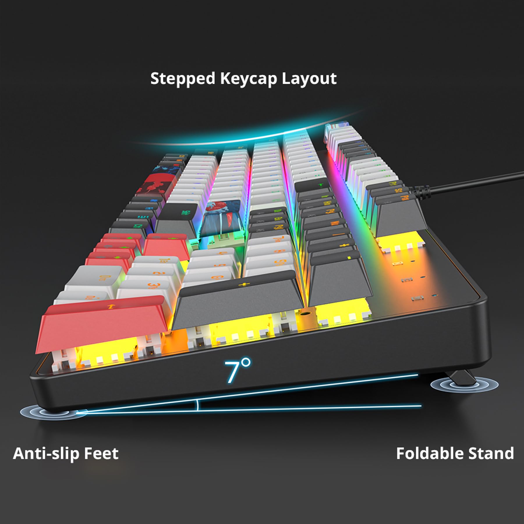 Fogruaden 60% Mechanical Keyboard, 61 Keys Gaming Keyboard with PBT Keycaps and 3 Extra Dye-Sub keycaps, Rainbow Backlit, Wired NKRO for PC/Mac Gamer