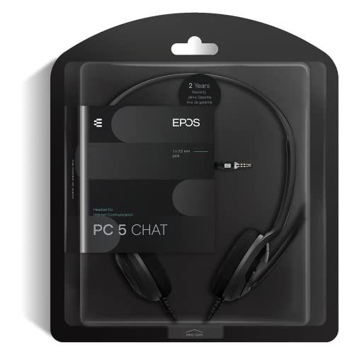 EPOS Sennheiser PC 5 Chat - Headset for Internet Communication, E-Learning and Gaming - Noise Cancelling Microphone, Casual Gaming Lightweight, high Comfort, Minimalistic, Black