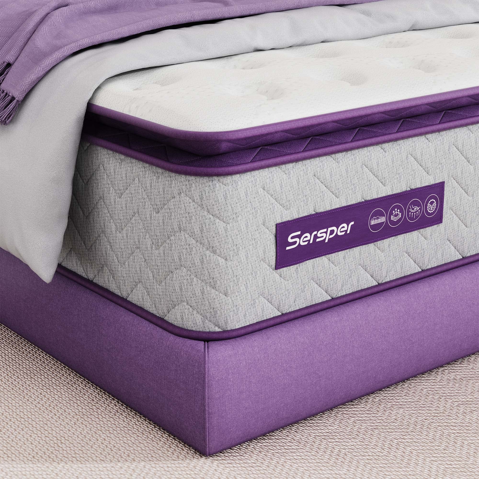 Sersper 10 Inch Memory Foam Hybrid Pillow Top Queen Mattress - 5-Zone Pocket Innersprings Motion Isolation - Heavier Coils for Durable Support - Medium Firm - R&D in North America