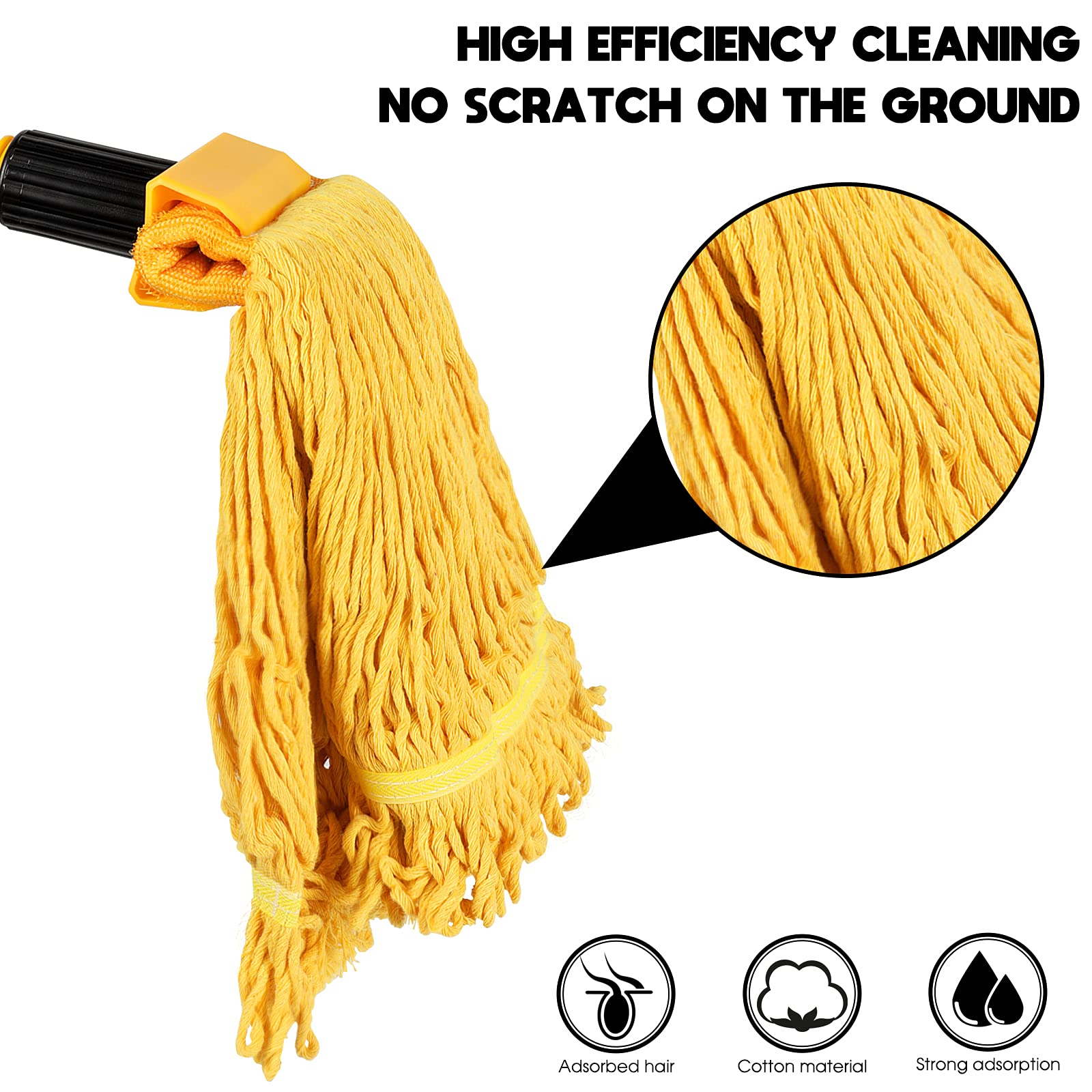 Kphico Broom and Dustpan Set with Upgrade 53" Long Handle&Floor Squeegee and Looped-End String Wet Mop with 2 String Mop Heads,for Laminate,Hardwood,Ceramic,Marble Floor Cleaning