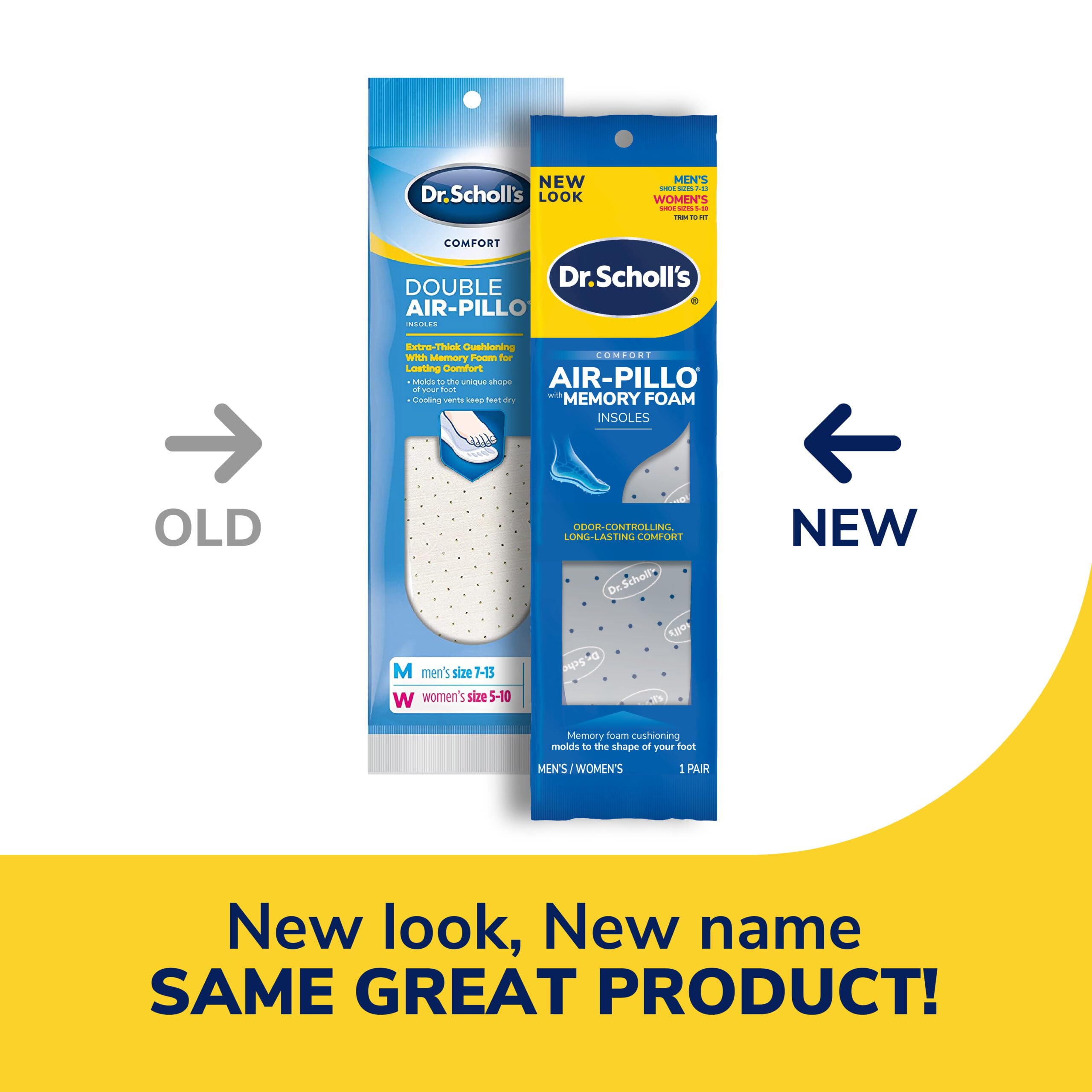 Dr. Scholl's Double Air Pillo +1 pair Insole Unisex (Pack of 6)mens size 7-13, Womens size 5-10