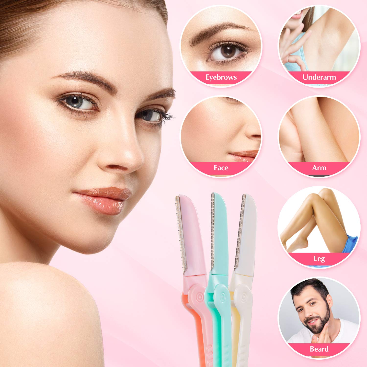 Eyebrow Razor, Blush Brush, Eyebrow Tweezers, 7 Pack in 1 Eyebrow Razor kit, Multipurpose Exfoliating Dermaplaning Tool for Woman Eyebrow Trimmer Shaver And Eyes Makeup
