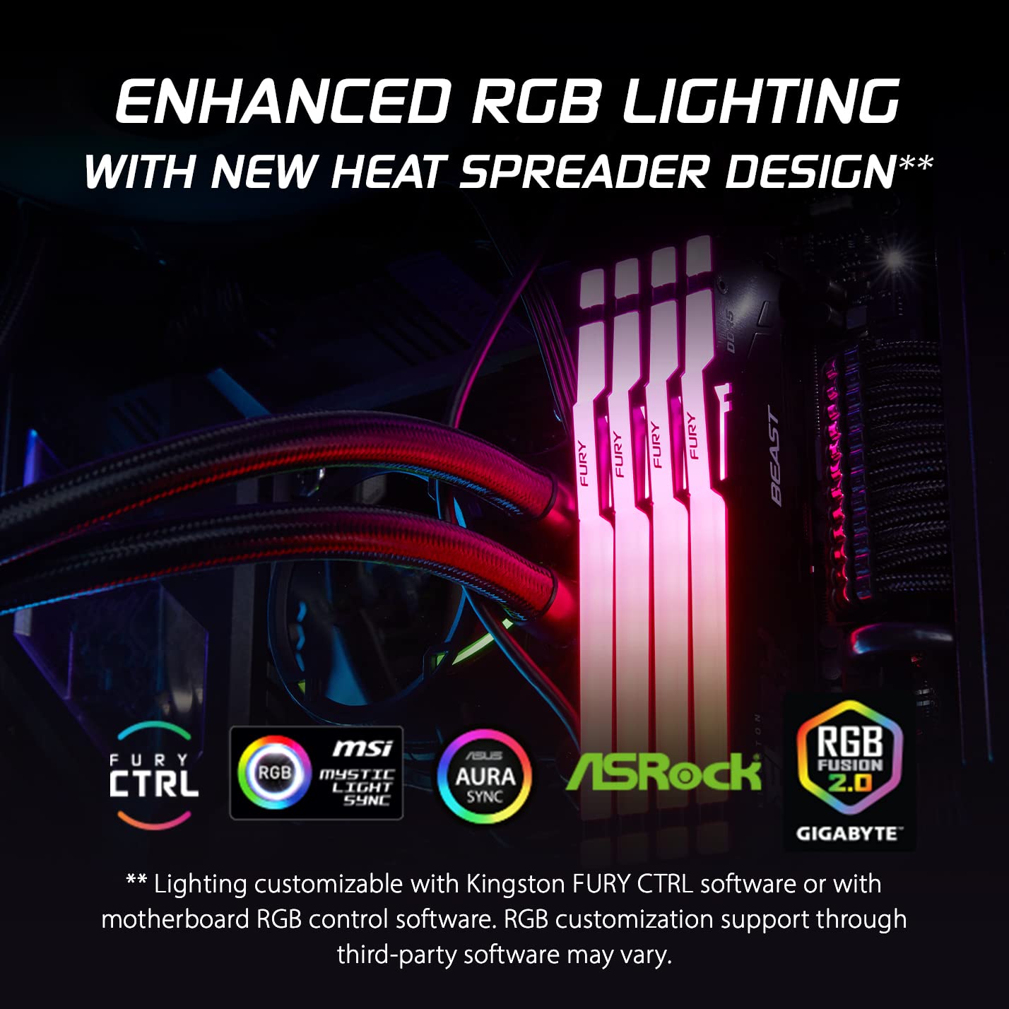 Kingston FURY Beast RGB 64GB 5600MT/s DDR5 CL40 DIMM Desktop Memory (Kit of 2) | Intel XMP 3.0 | Infrared Sync Technology | Overclocking Stability | KF556C40BBAK2-64