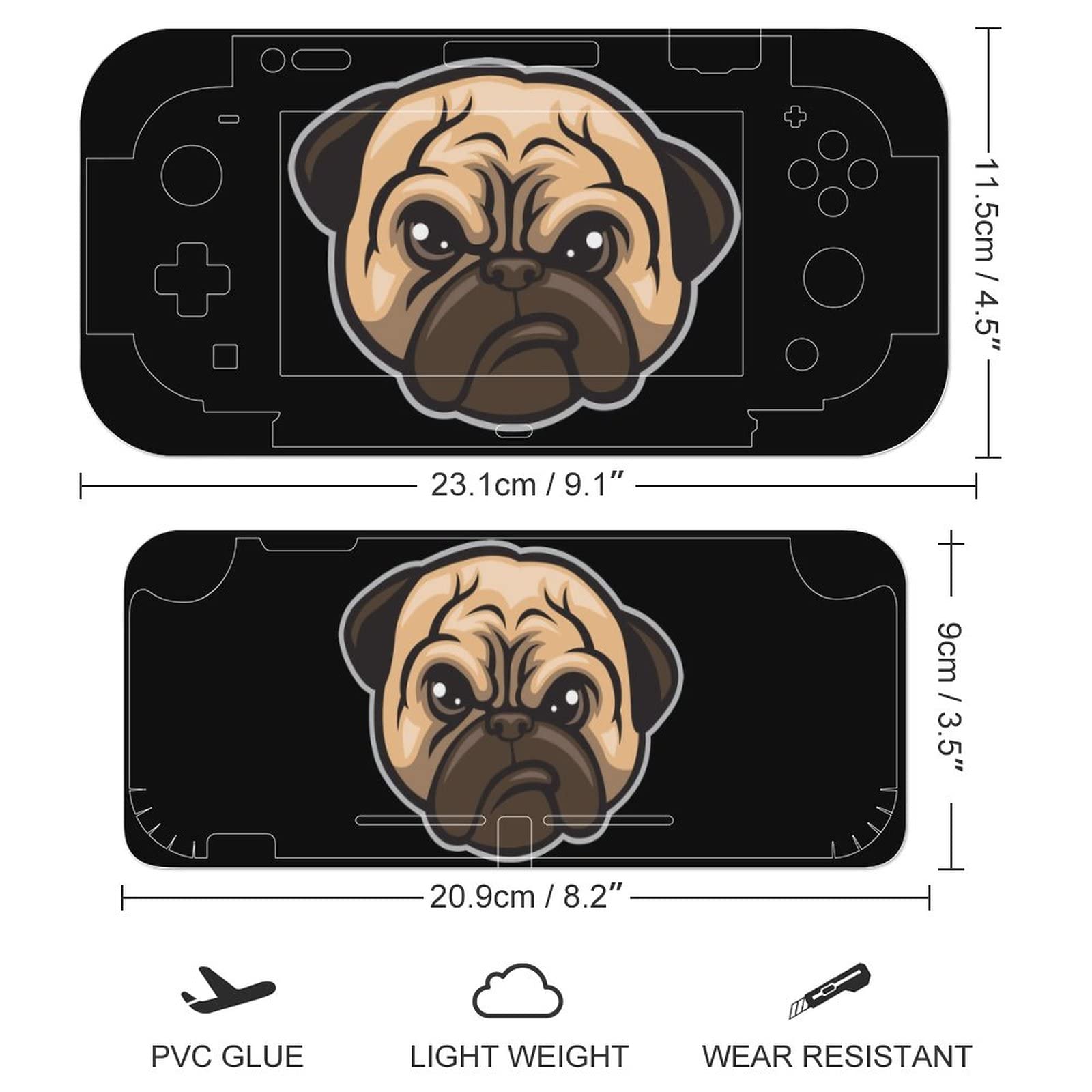 FunnyStar Pug Dog Head Stickers Decals Cover Fashion Game Skin Sticker Skin Protector Full Set Compatible with for Switch Lite
